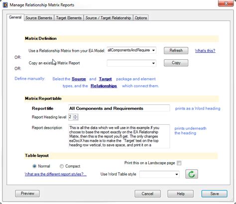 reports matrix reports