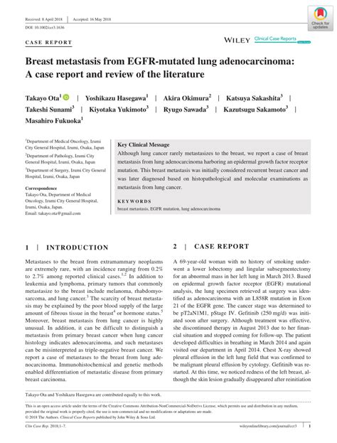 Pdf Breast Metastasis From Egfr Mutated Lung Adenocarcinoma A Case
