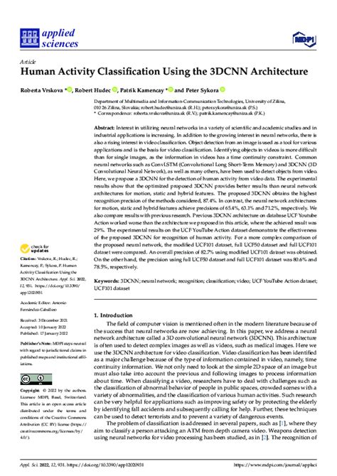 Pdf Human Activity Classification Using The 3dcnn Architecture Roberta Hlavatá