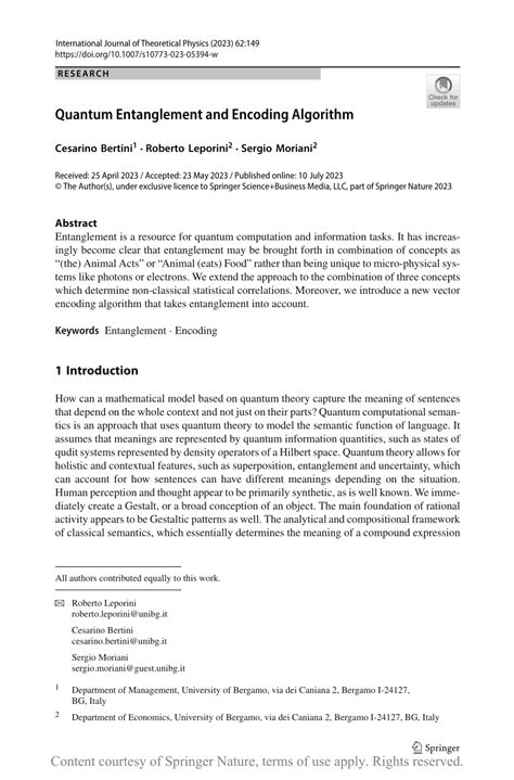 Quantum Entanglement And Encoding Algorithm Request PDF