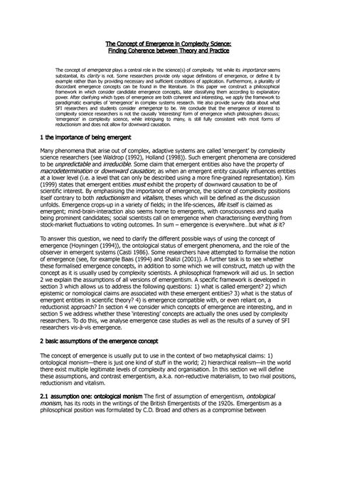 The Concept Of Emergence In Complexity Science Yet While Its Importance Seems Substantial Its