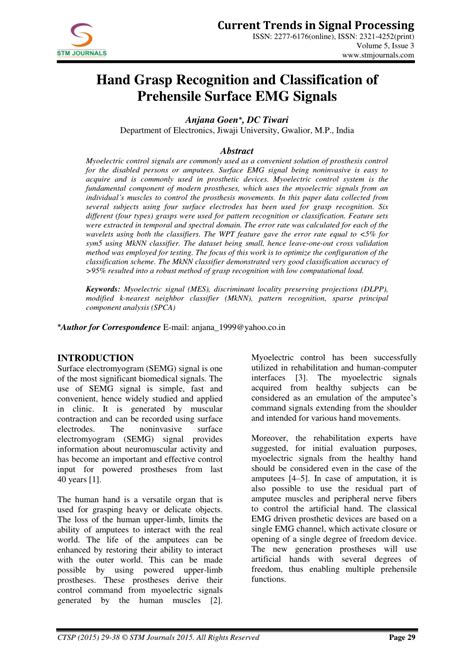 Pdf Current Trends In Signal Processing Hand Grasp Recognition And Classification Of
