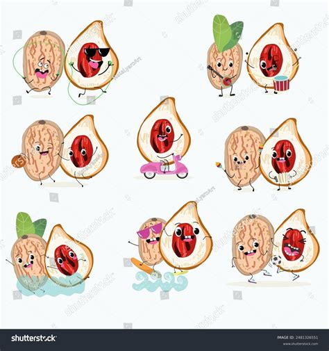 Cute Nut Meg Characters Set Collection Flat Royalty Free Stock