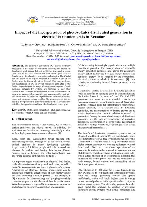 Pdf Impact Of The Incorporation Of Photovoltaics Distributed Generation In Electric