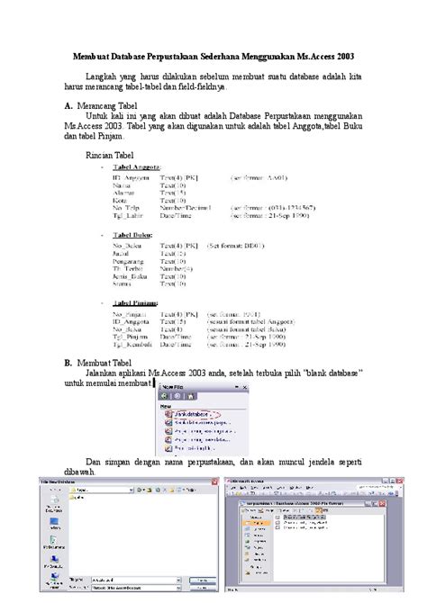 Doc Membuat Database Perpustakaan Sederhana Menggunakan Ms