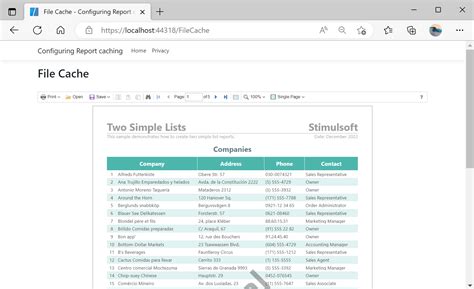 configuring report caching samples