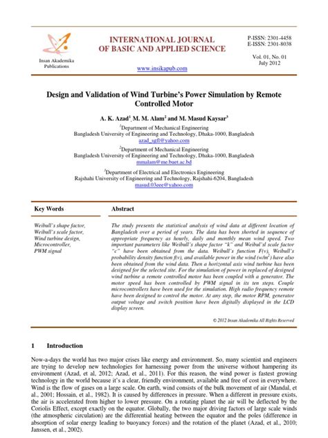 Pdf Design And Validation Of Wind Turbines Power Simulation By Remote Controlled Motor