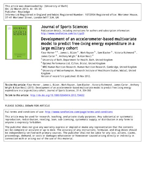 Pdf Development Of An Accelerometer Based Multivariate Model To
