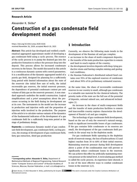 Pdf Construction Of A Gas Condensate Field Development Model