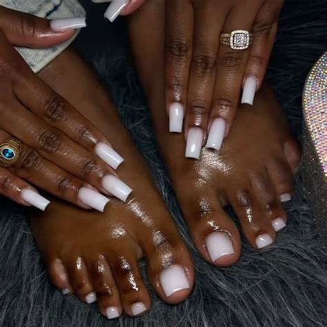 Milky White Glossy Mani Pedi 🤍 White Toes And White Nails Short