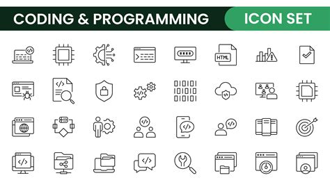 Programming Coding Set Of Web Icons In Line Style Software Development Icons For Web And Mobile