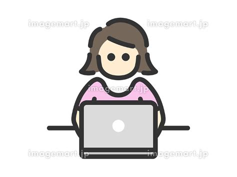 正面から見たノートパソコンを使う女性のアイコン線画カラーのイラスト 274633027 イメージマート