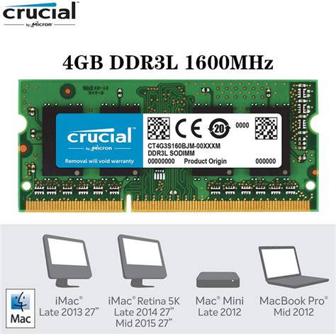 Jual Crucial Ram 4gb Ddr3 Ddr3l 1333mhz 1600mhz Pc3l 12800 Cl11 Sodimm 204 Pin 1 35v Notebook