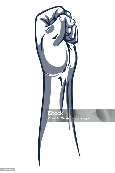 주먹 손 제스처 모노크롬 그린 엠블럼 벡터 손은 주먹을 꽉 쥐고 일어섰고 상징은 흰색 배경에 분리되어 있었다 파워 사인 공중에 떠 있는 인간의 손 Revolution에 대한