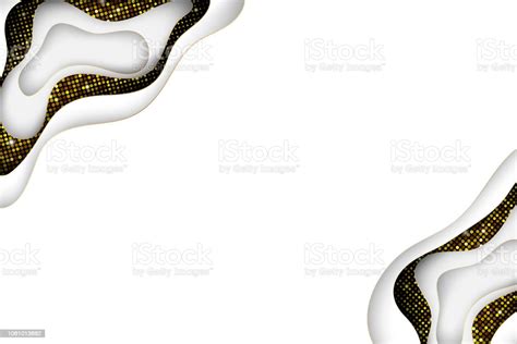 깊은 종이 예술 만화 흰색 추상 파도 종이 배경 개척 현대 종이 접기 디자인 서식 파일입니다 벡터 일러스트입니다 3d 종이 레이어 디스코 골든 하프톤 도트와 파도 0명에