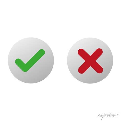 Flat Check Mark Cross Icons Vector Illustration • Wall Stickers White Choice Confirmation