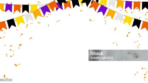 할로윈 파티 색상 개념에 대한 페넌트 체인과 색종이 조각 생일 축하 사육제 기념일 및 장식 가을에 대한 스톡 벡터 아트 및 기타 이미지 Istock