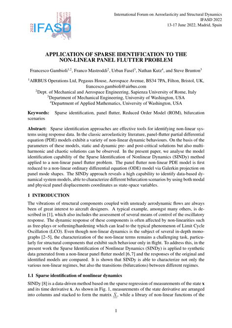 Pdf Application Of Sparse Identification To The Non Linear Panel Flutter Problem
