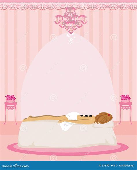 Woman Getting Hot Stone Massage In Spa Salon Stock Vector