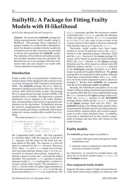 Frailtyhl A Package For Fitting Frailty Models With H The R Journal