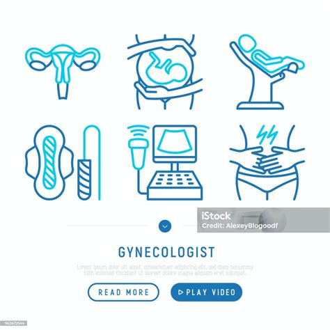 산부인과 의사 선 아이콘 세트 자 궁 난소 부인과 자 임신 초음파 생리대 테스트 배아 생리 현대 벡터 일러스트 레이 션 아이콘에