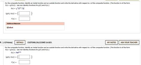 Solved For The Composite Function Identify A Inside Function And Outside Function And Virite