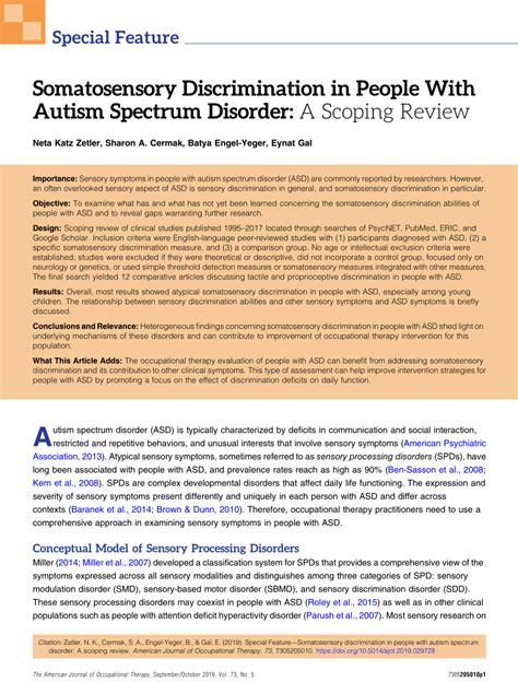 Pdf Somatosensory Discrimination In People With Autism Spectrum