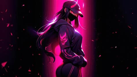 Mysterious Neon Anime Girl In The Shadows Backiee