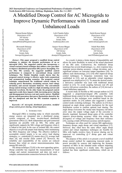 Pdf A Modified Droop Control For Ac Microgrids To Improve Dynamic