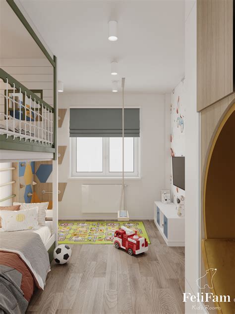 Дитяча кімната для хлопчика яскрава функціональна зона відпочинку