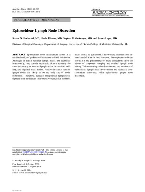 Pdf Epitrochlear Lymph Node Dissection