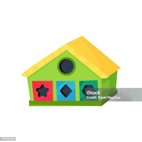 기하학적 인물에 대 한 구멍을 가진 집의 형태로 개발 장난감 어린 아이 들을 위한 게임입니다 놀이 통해 학습합니다 교육 형태에 아주 좋아 다채로운 평면 벡터 아이콘 날씨에