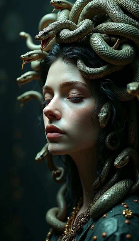 The Image Depicts Medusa A Greek Mythological Figure Key Elements Of
