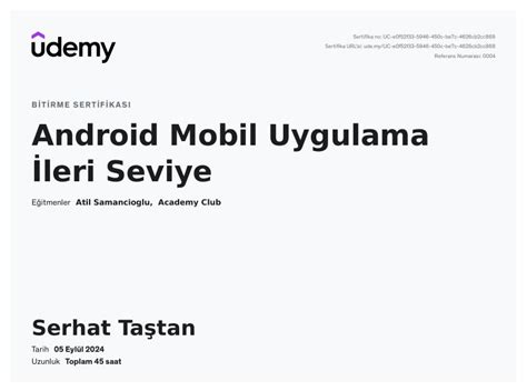 Udemy üzerinden Atıl Samancıoğlunun Eğitmenliğinde Android Mobil