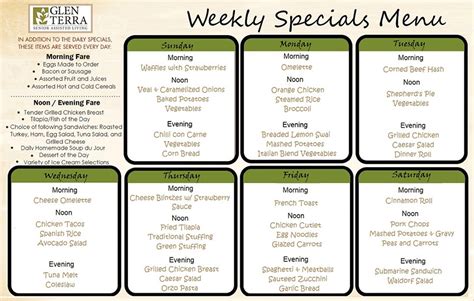 Diningmenu Glen Terra Senior Assisted Living