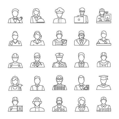 직업 선형 아이콘 세트 프리미엄 벡터