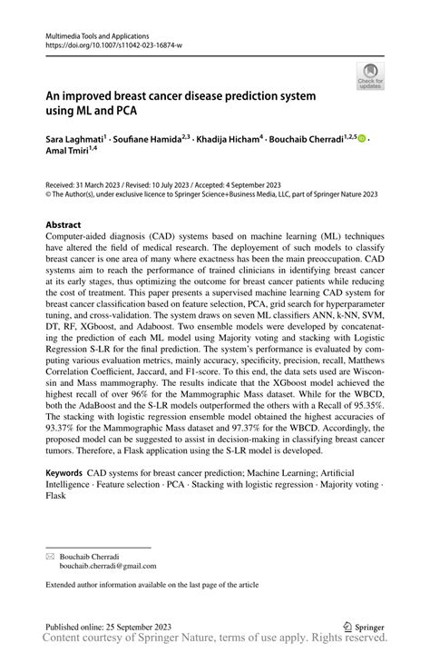 An Improved Breast Cancer Disease Prediction System Using Ml And Pca