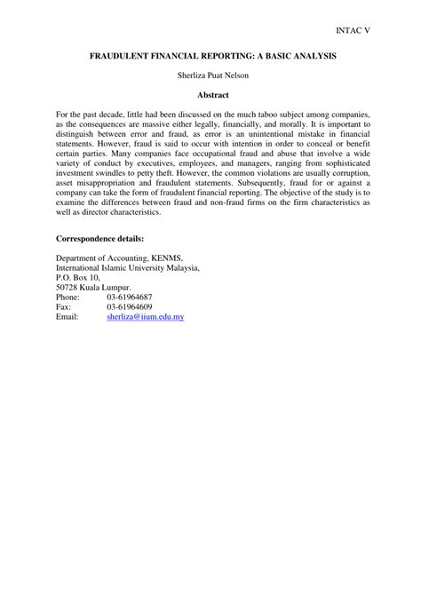 Pdf Fraudulent Financial Reporting A Basic Analysis