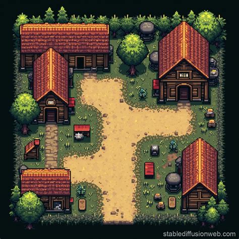 An Rpg Maker Mv Dark Fantasy Tileset Of An Old Wooden Town Prompts Stable Diffusion Online
