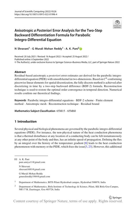 Anisotropic A Posteriori Error Analysis For The Two Step Backward