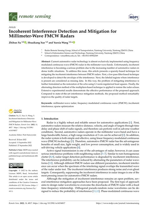 Pdf Incoherent Interference Detection And Mitigation For Millimeter