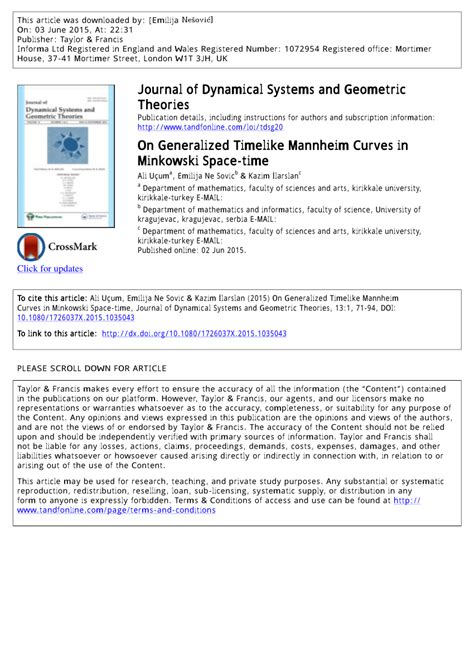 Pdf On Generalized Timelike Mannheim Curves In Minkowski Space Time