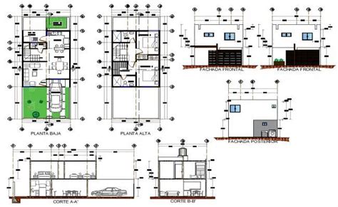 Residential Housing Structure 2d View Elevation And Plan Layout Dwg