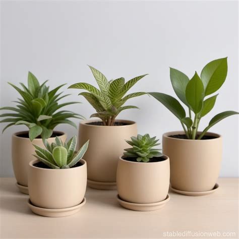 Plants In Beige Pots On Small Desk Stable Diffusion Online