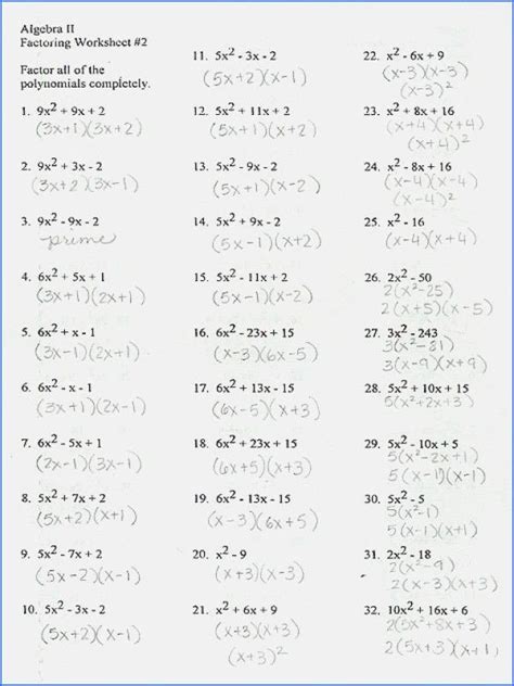 50 Factoring Trinomials Worksheet Algebra 2 Chessmuseum Template Library