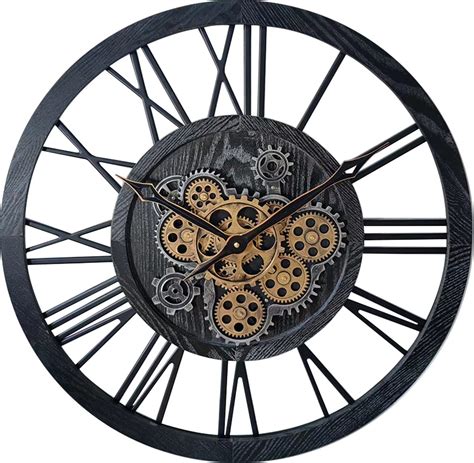Lw Collection Wandklok Met Draaiende Tandwielen Zwart 60cm Radar