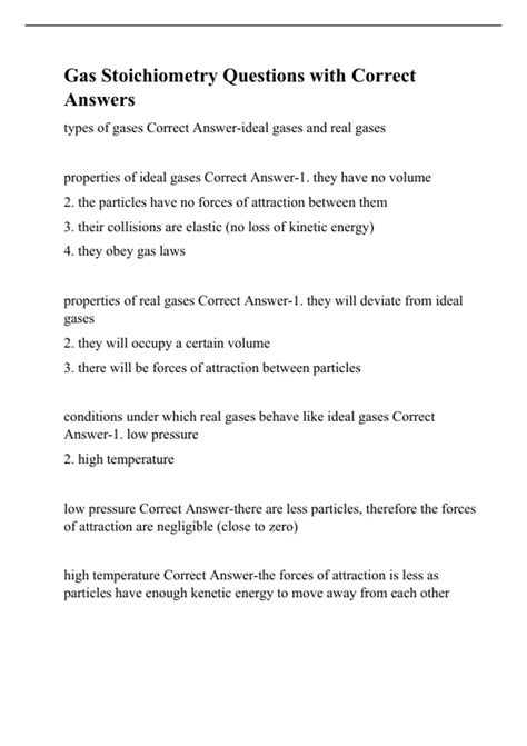 Gas Stoichiometry Questions With Correct Answers Gas Stoichiometry Stuvia Us