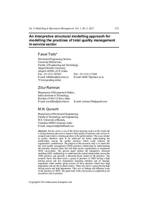 Pdf An Interpretive Structural Modeling Ism Approach For Modeling The Practices Of Total