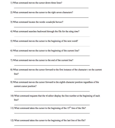 solved 1 what command moves the cursor down three lines 2