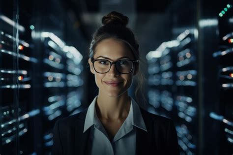 Premium Photo Smiling Female Technician In Server Room